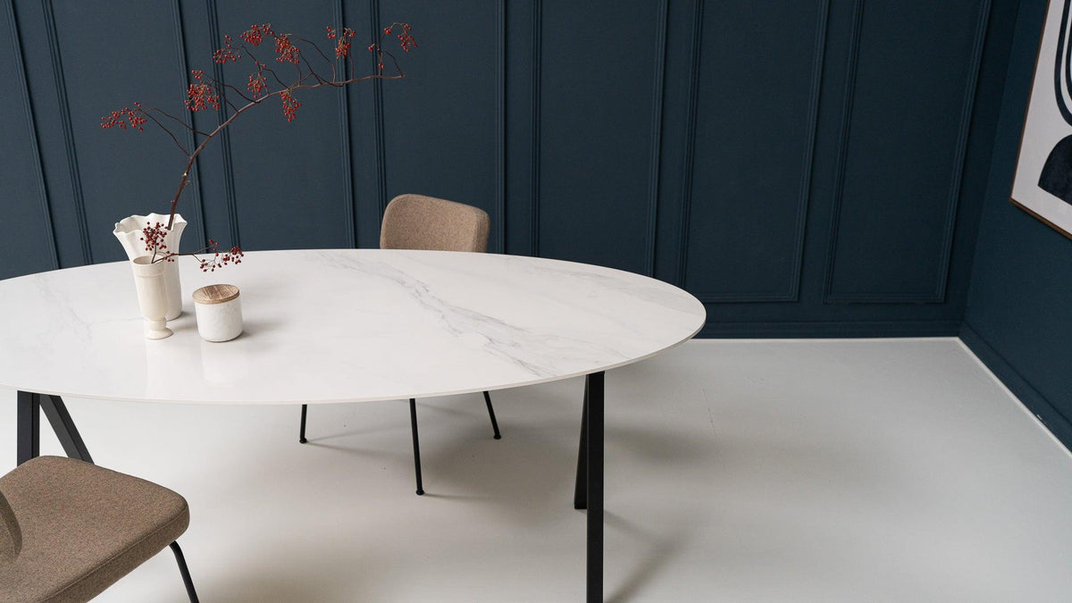 Marmer eettafel ovaal - Calacatta Pullido - Scissor poot – Kas20